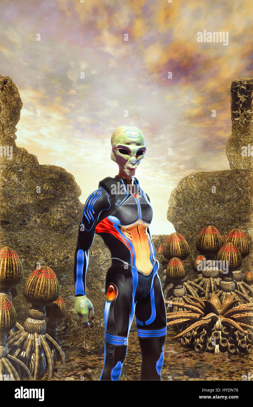 alien on planet 3D render science fiction illustration Stock Photo - Alamy