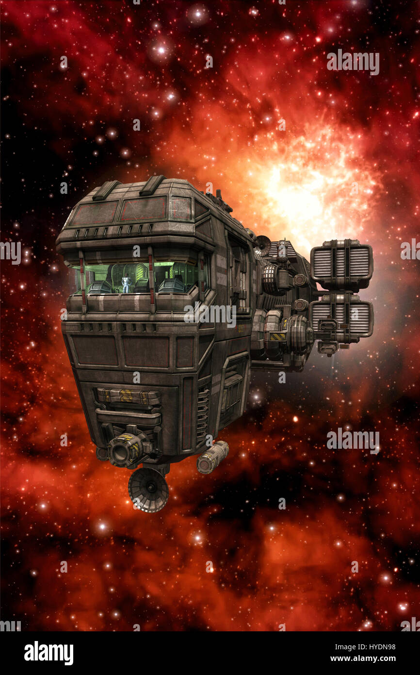 space cruiser spaceship with bridge 3D render science fiction ...