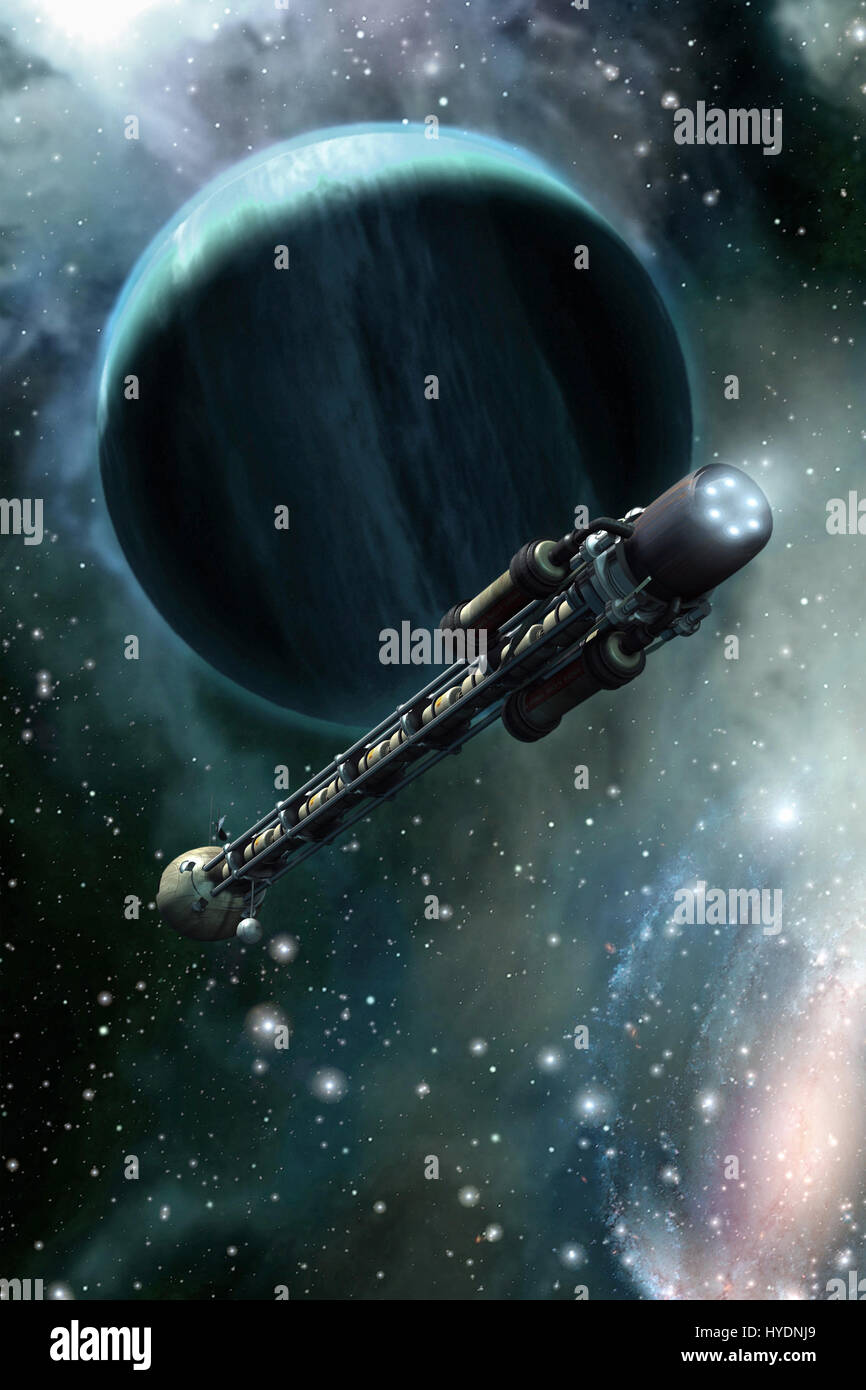 spaceship and gas planet 3D render science fiction illustration Stock ...