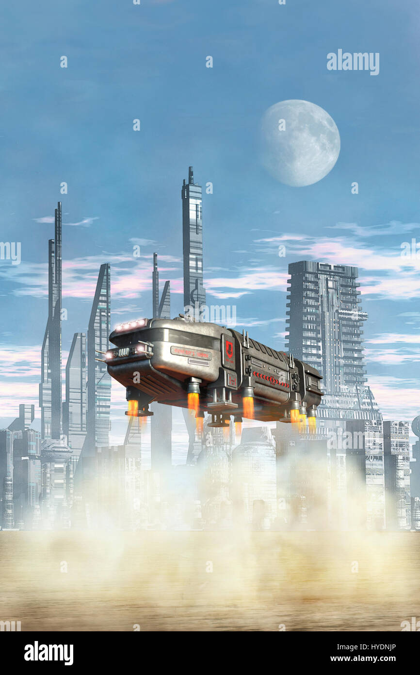 spaceship shuttle landing 3D render science fiction illustration Stock ...