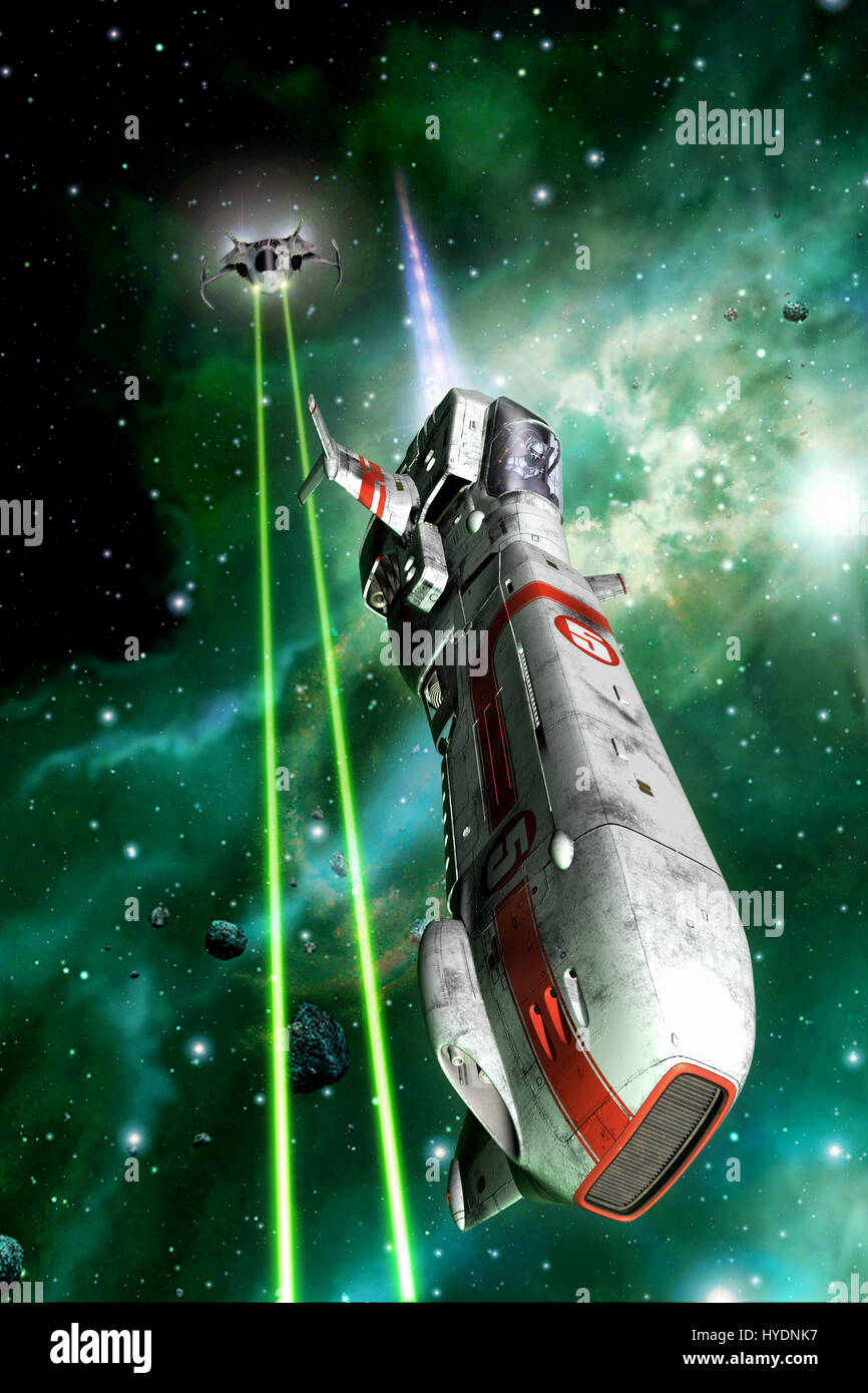 space fighters dogfight 3D render science fiction illustration Stock ...