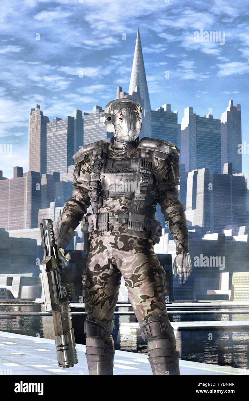 android robot marines 3D render science fiction illustration Stock ...