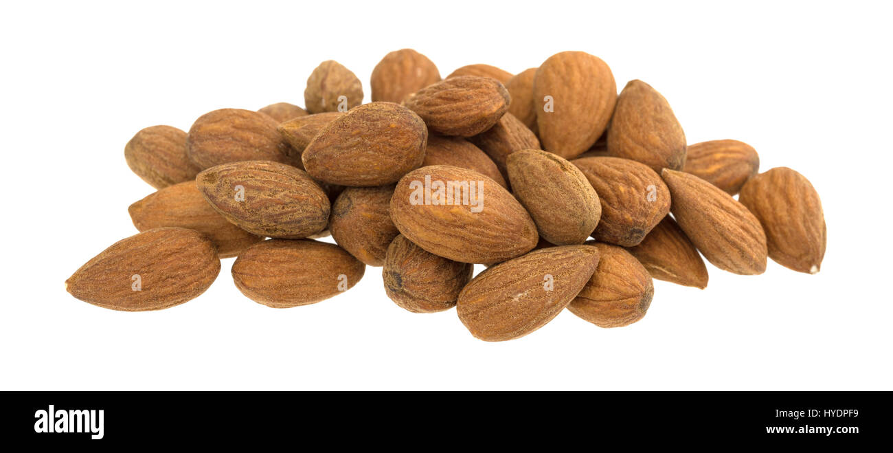 A serving of raw natural almonds isolated on a white background Stock ...