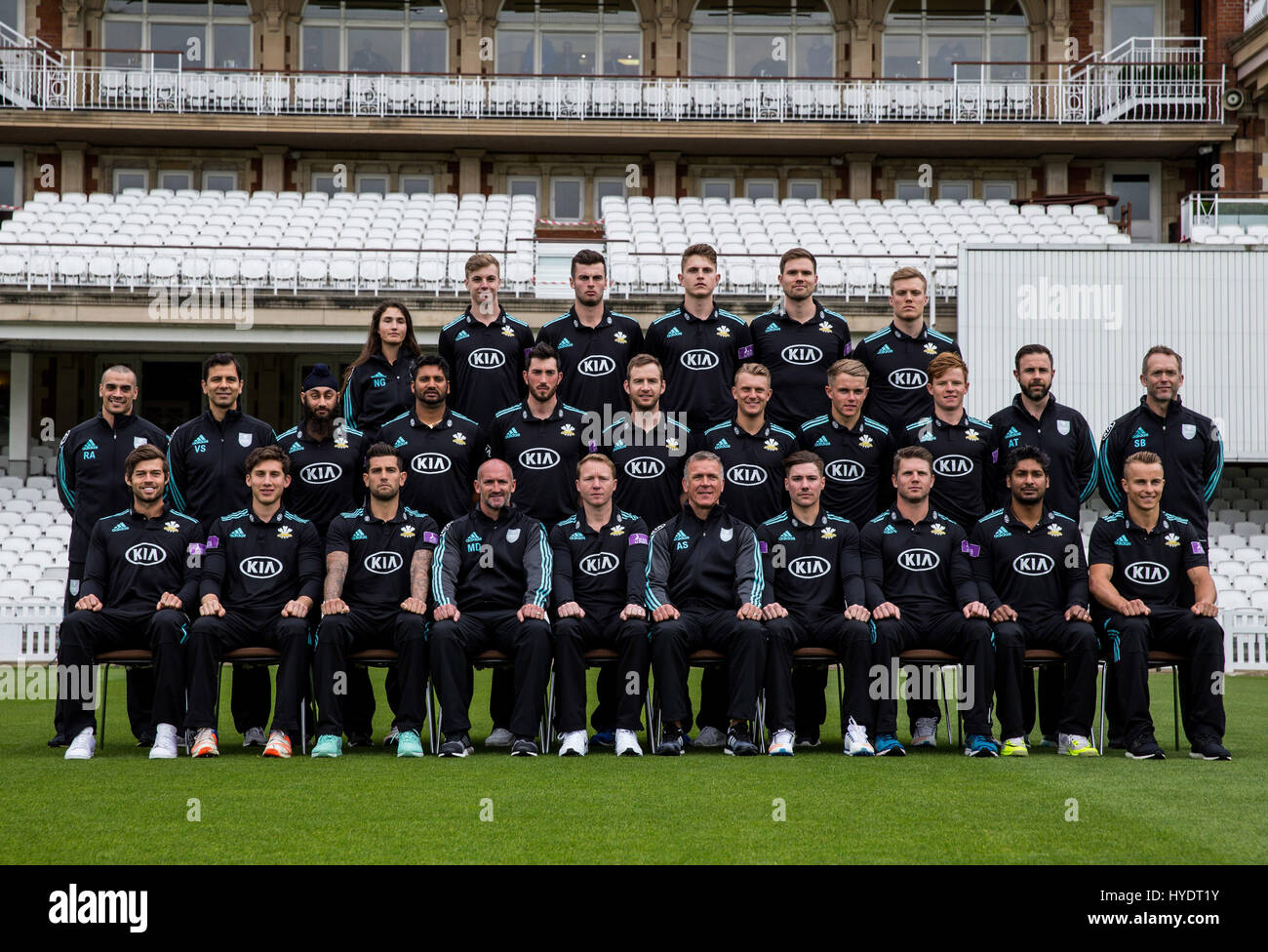 Surrey players and coaches pose in their T20 kit for the team group ...