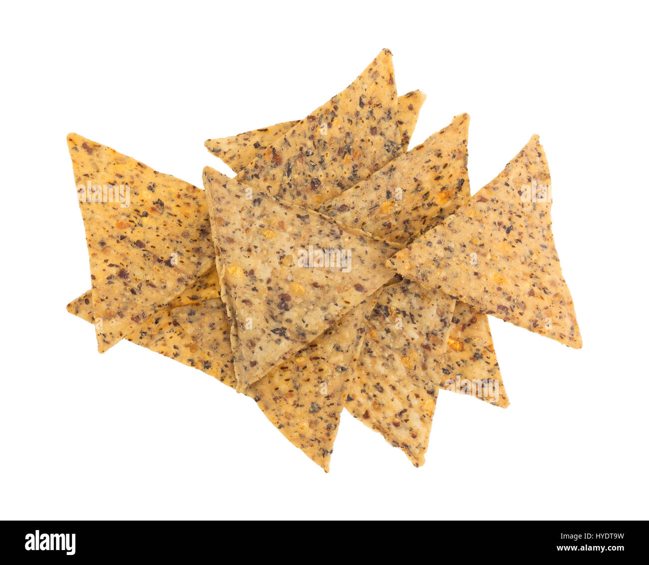 Top view of a serving of beans and rice chips isolated on a white ...