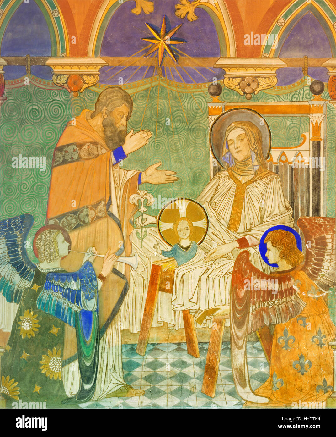 BERLIN, GERMANY, FEBRUARY - 16, 2017: The fresco of Nativity of Jesus ...