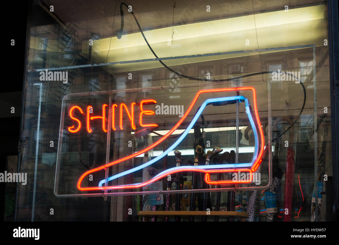Neon sign in window of shoe shine parlor Stock Photo - Alamy