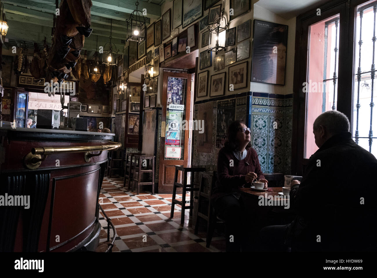 Inside an old traditional bar in Seville Old Town, Seville, Spain ...