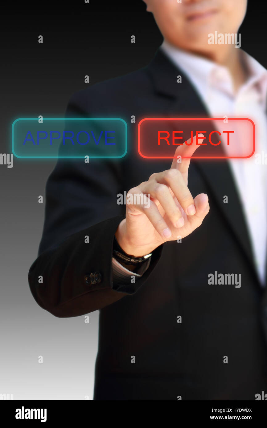 Business man finger pointing to choose REJECT Stock Photo - Alamy