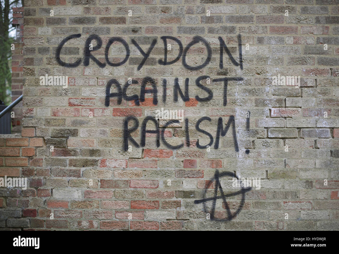 Graffiti reading 'Croydon Against Racism' near to the scene where ...