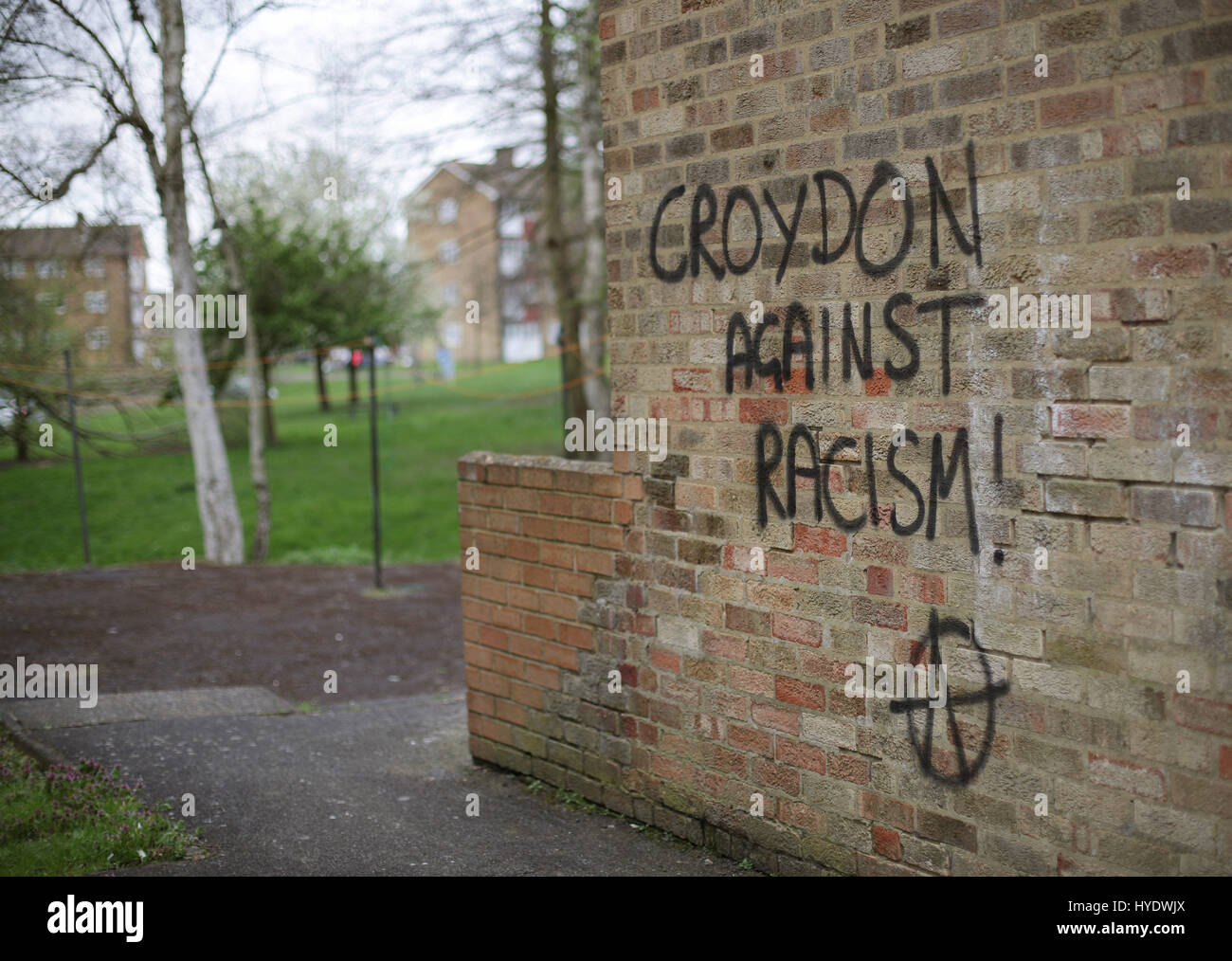 Graffiti reading 'Croydon Against Racism' near to the scene where ...