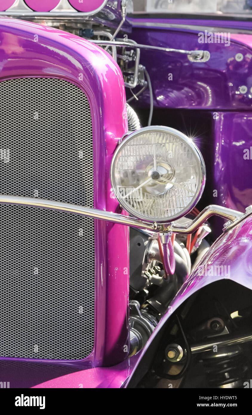 purple hot-rod with exposed engine Stock Photo - Alamy