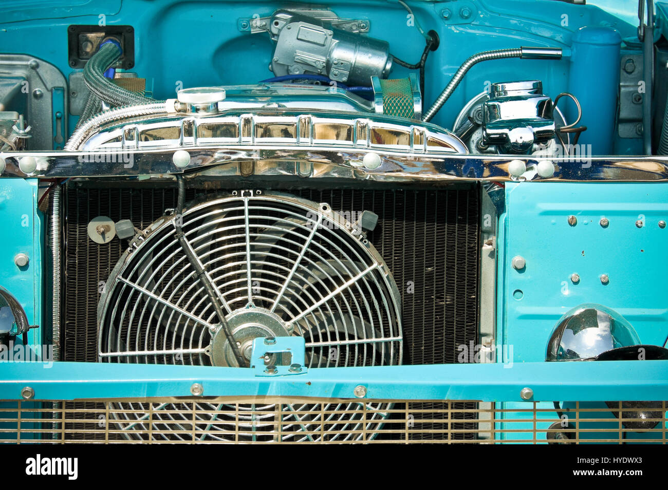 engine bay and radiator grille of an old classic car Stock Photo - Alamy