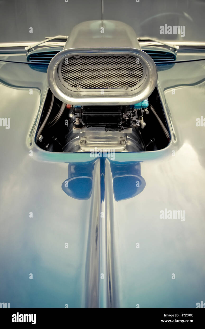 supercharger and hood closeup on a custom drag racing car Stock Photo ...