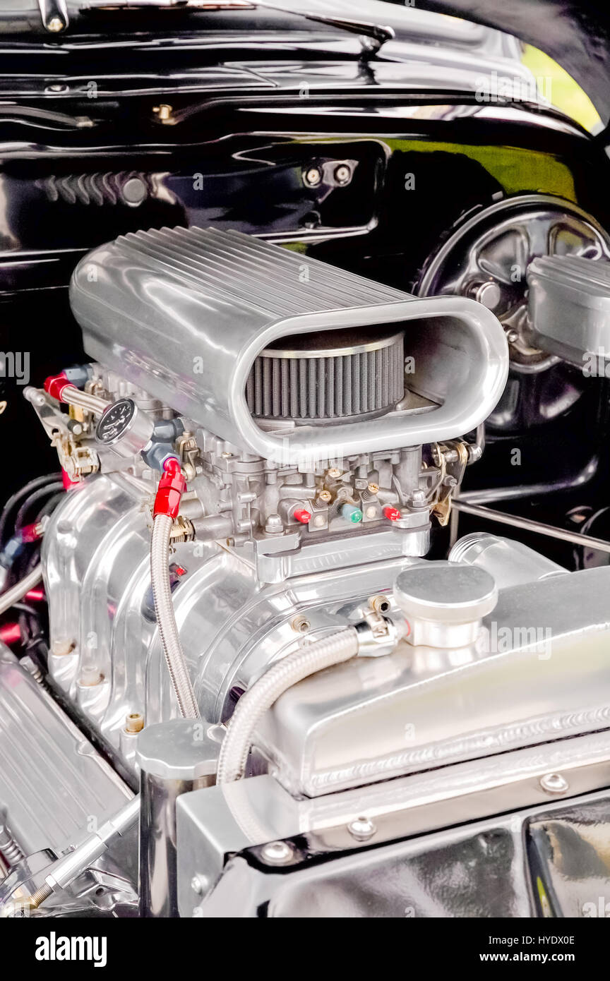 chromed engine and supercharger on a high performance vehicle Stock ...