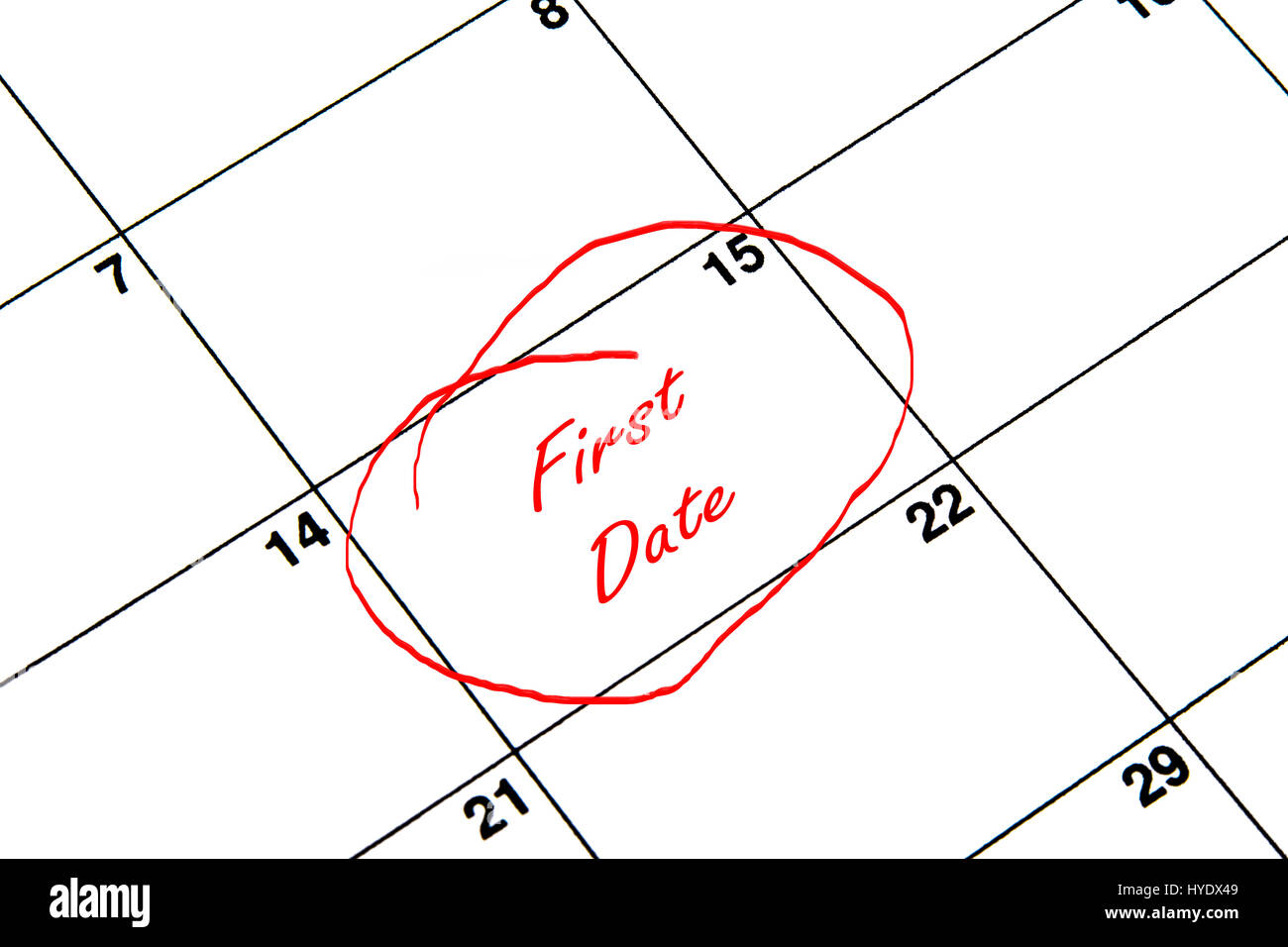 First Date Circled On A Calendar In Red Stock Photo Alamy