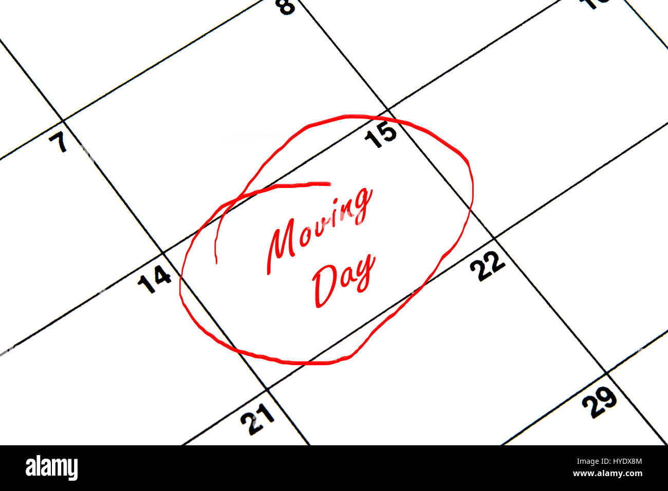Moving Day Circled on A Calendar in Red Stock Photo - Alamy