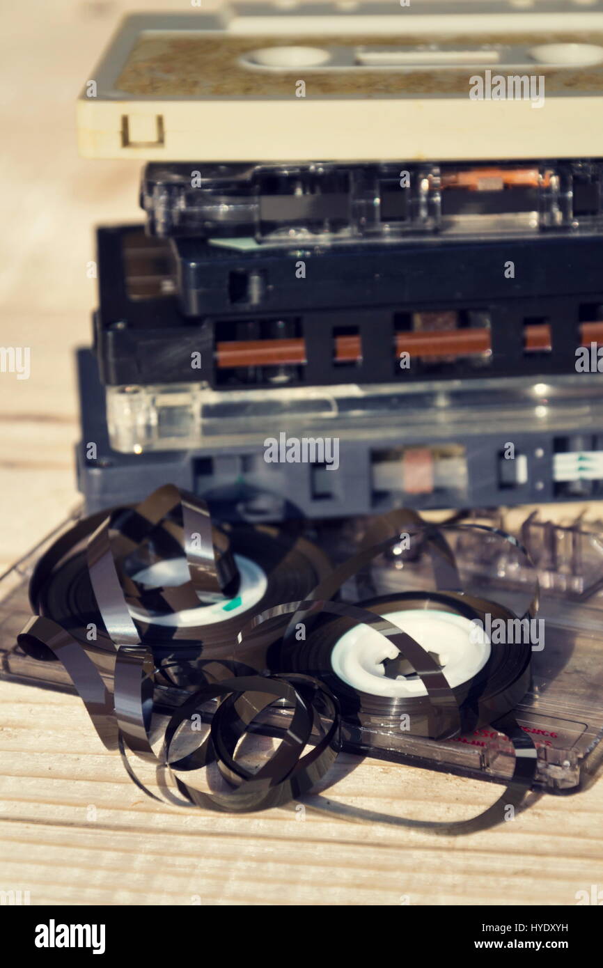 Old broken unwound compact cassette audio tape messed up Stock Photo ...