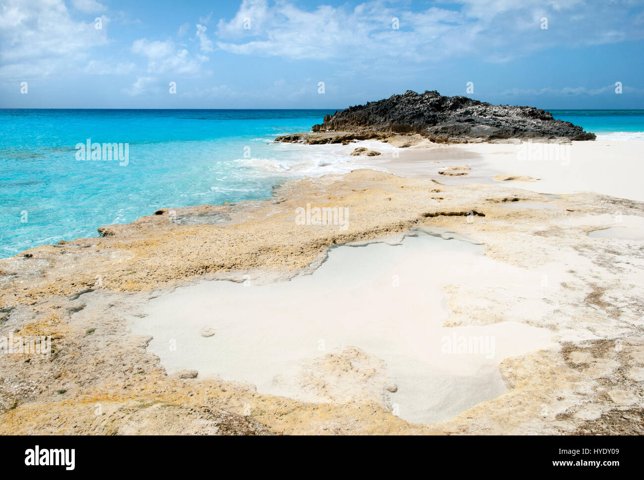 Washed away sand off the beach on uninhabited island Half Moon Cay ...