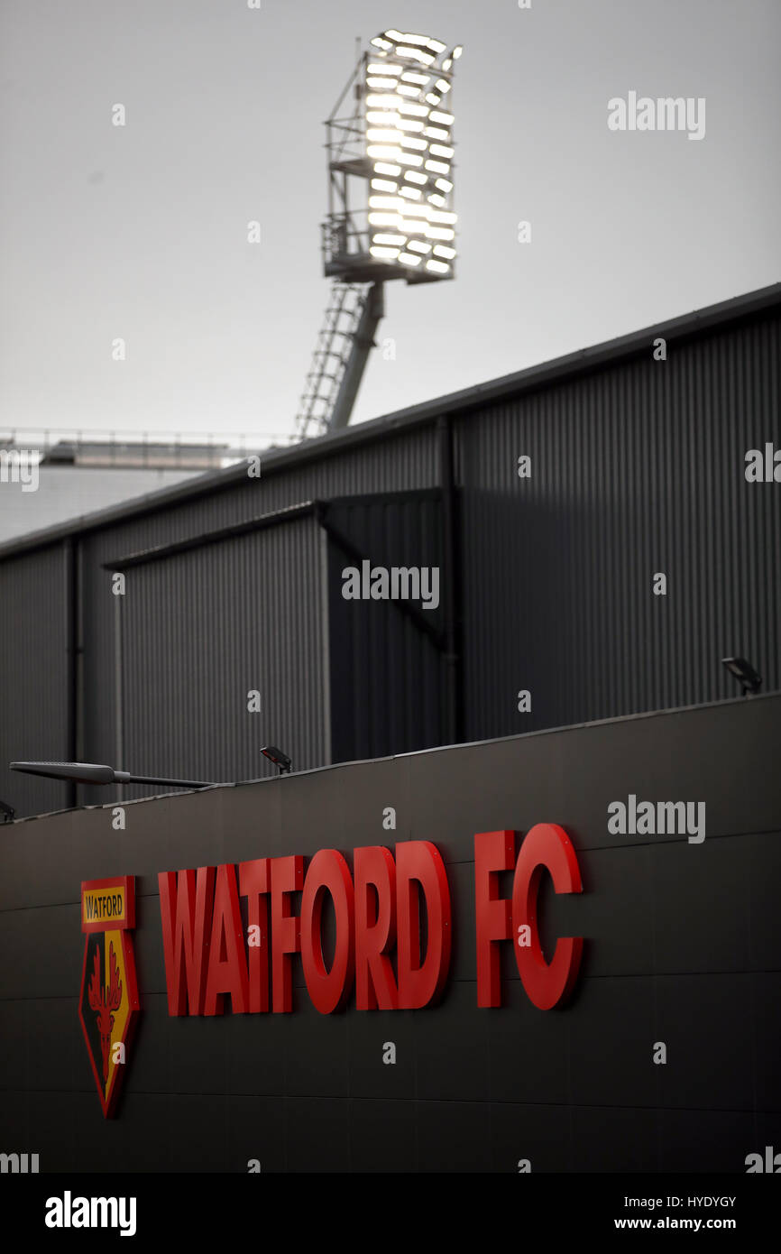 General view of a team sign and the floodlights at the ground ahead of ...
