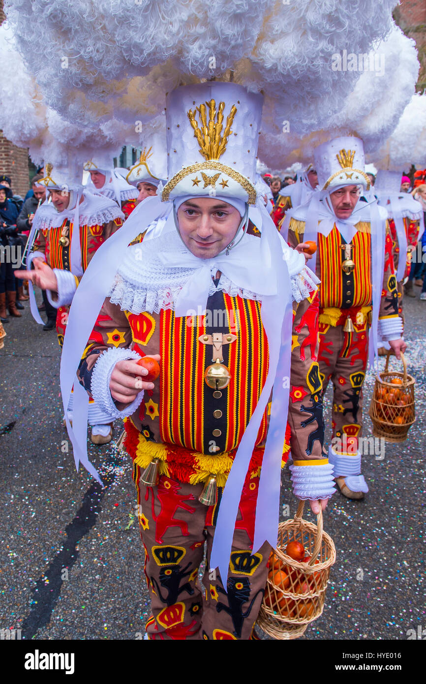 BINCHE , BELGIUM - FEB 28 : Participants in the Binche Carnival in ...