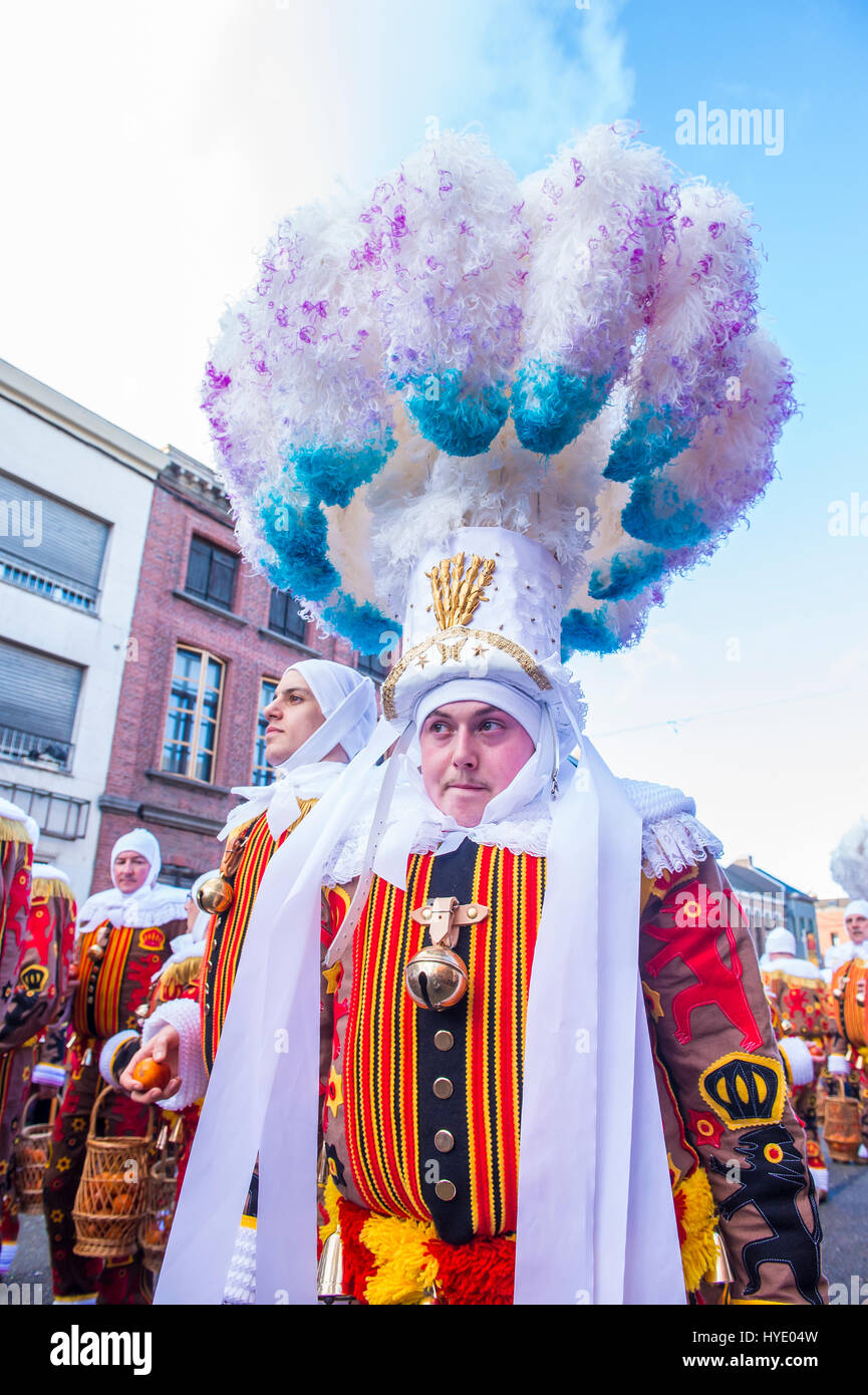 BINCHE , BELGIUM - FEB 28 : Participants in the Binche Carnival in ...