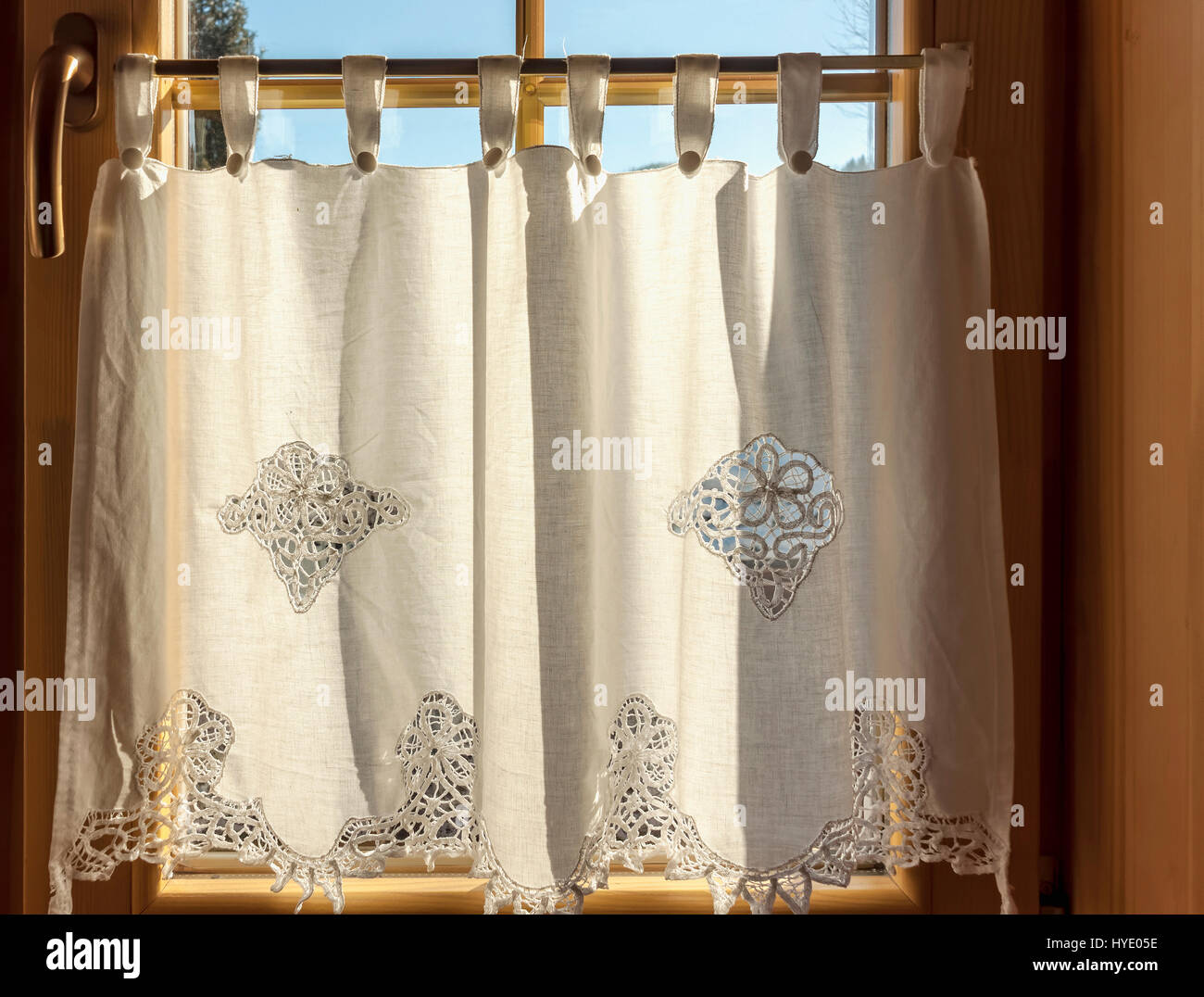 Window with decorative cafe courtains Stock Photo - Alamy