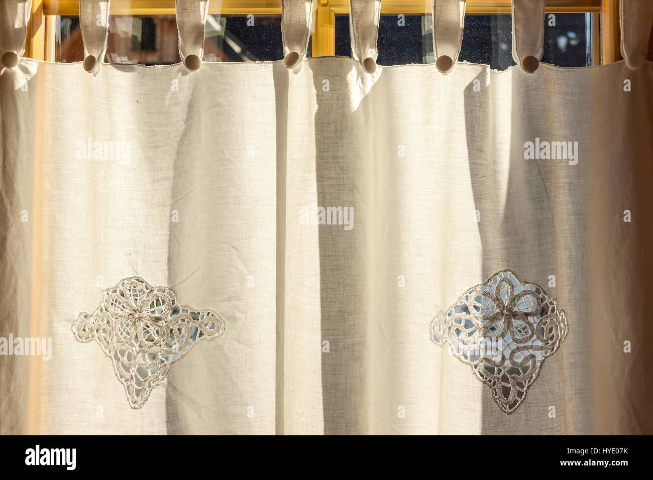 Window with decorative cafe courtains Stock Photo - Alamy