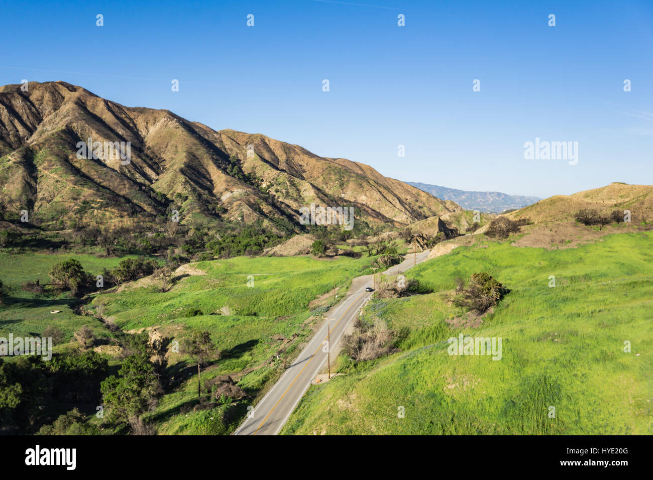 Single road in the hills of southern California near Los Angeles Stock ...