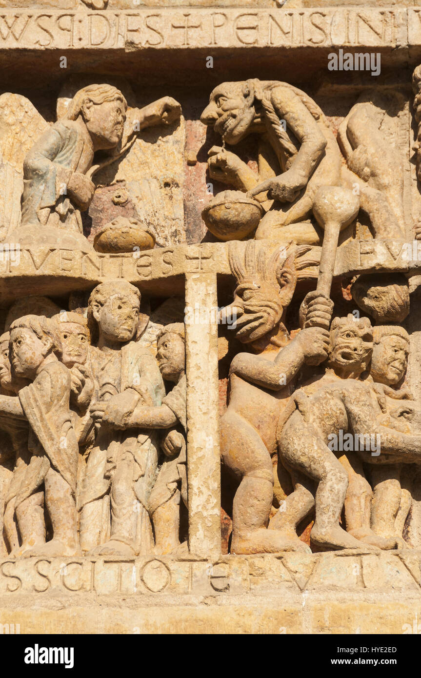 France, Aveyron, Conques, Abbey church of Saint Foy, entry tympanum ...