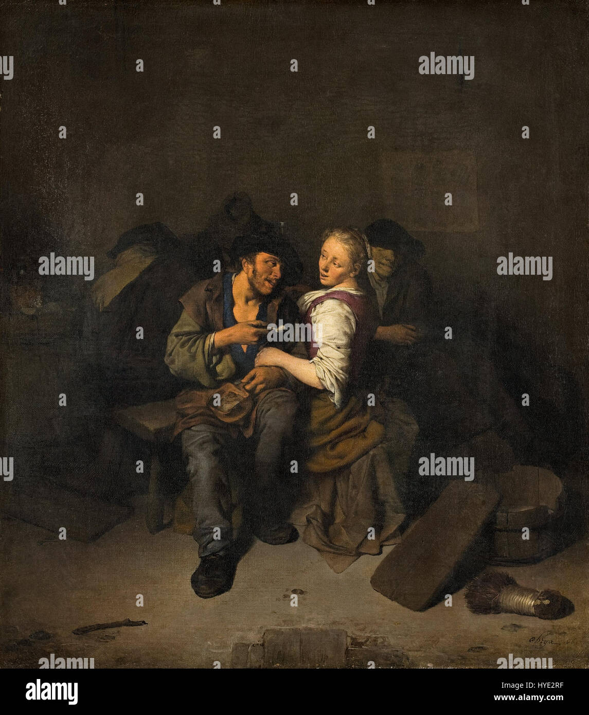 'Young Couple in a Tavern' by Cornelis Bega is a 17th-century Dutch ...