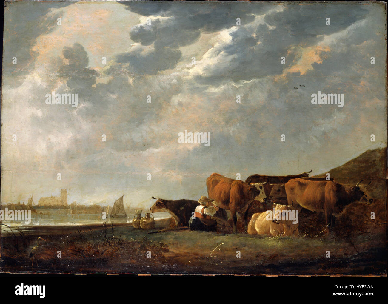 This painting by Aelbert Cuyp depicts cattle grazing near the Maas ...