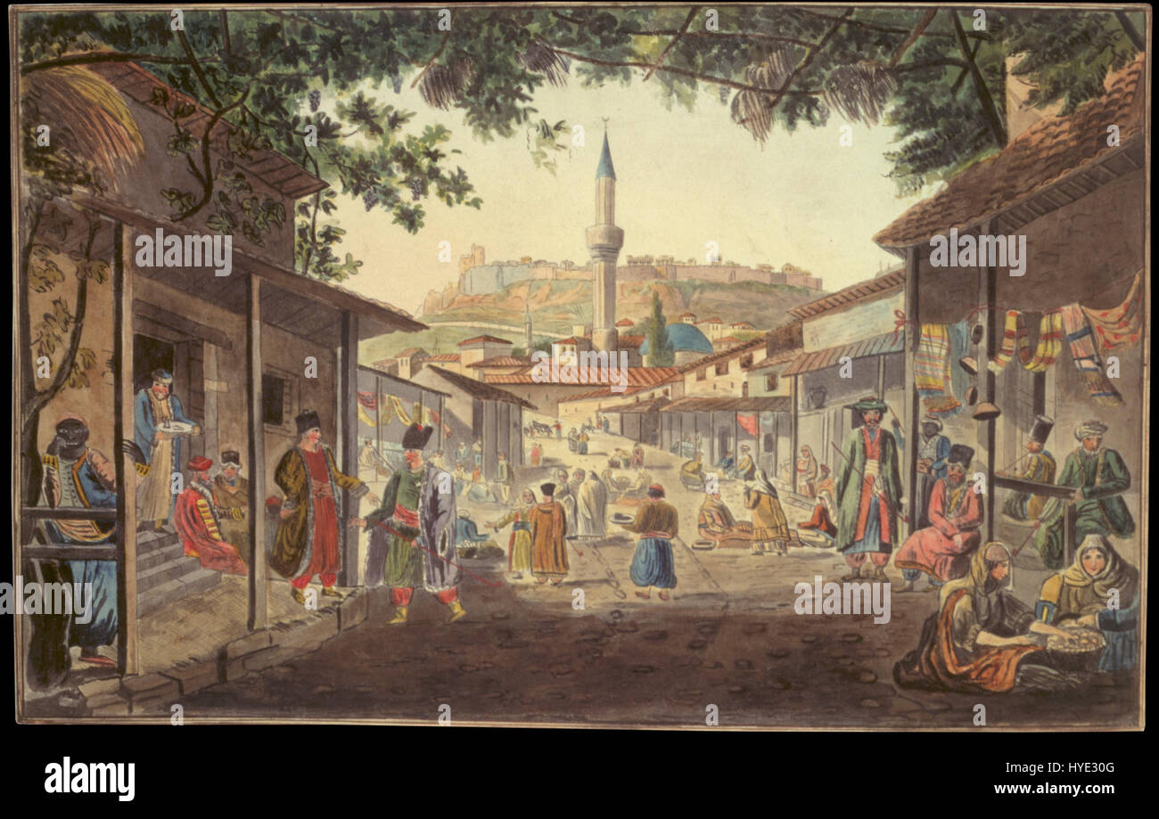 'The Bazaar at Athens' by Edward Dodwell depicts a lively scene of an ...