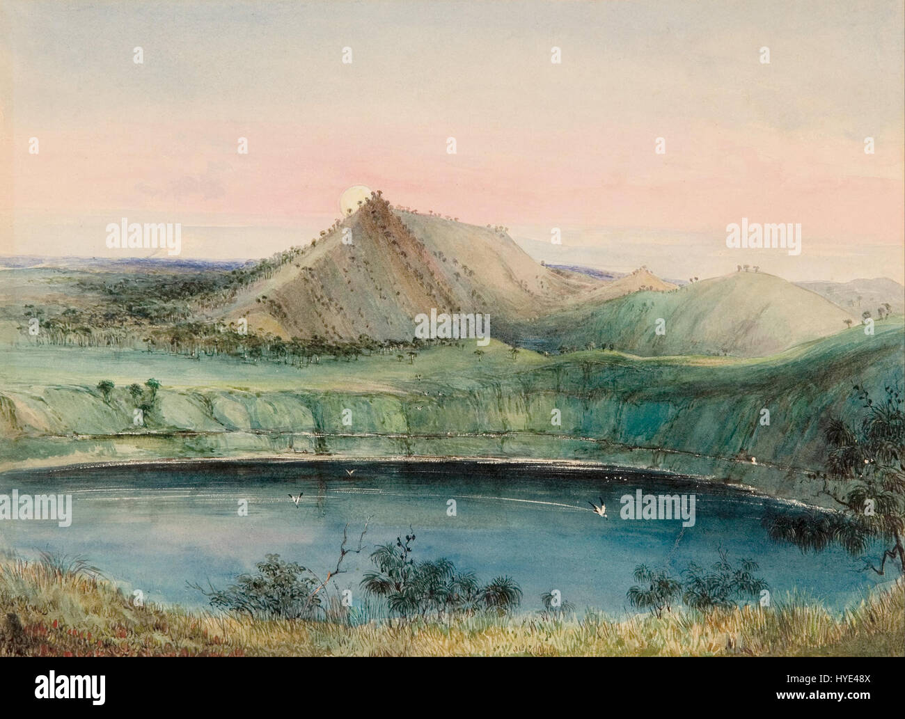 This 19th-century painting by George French Angas depicts Blue Lake in ...