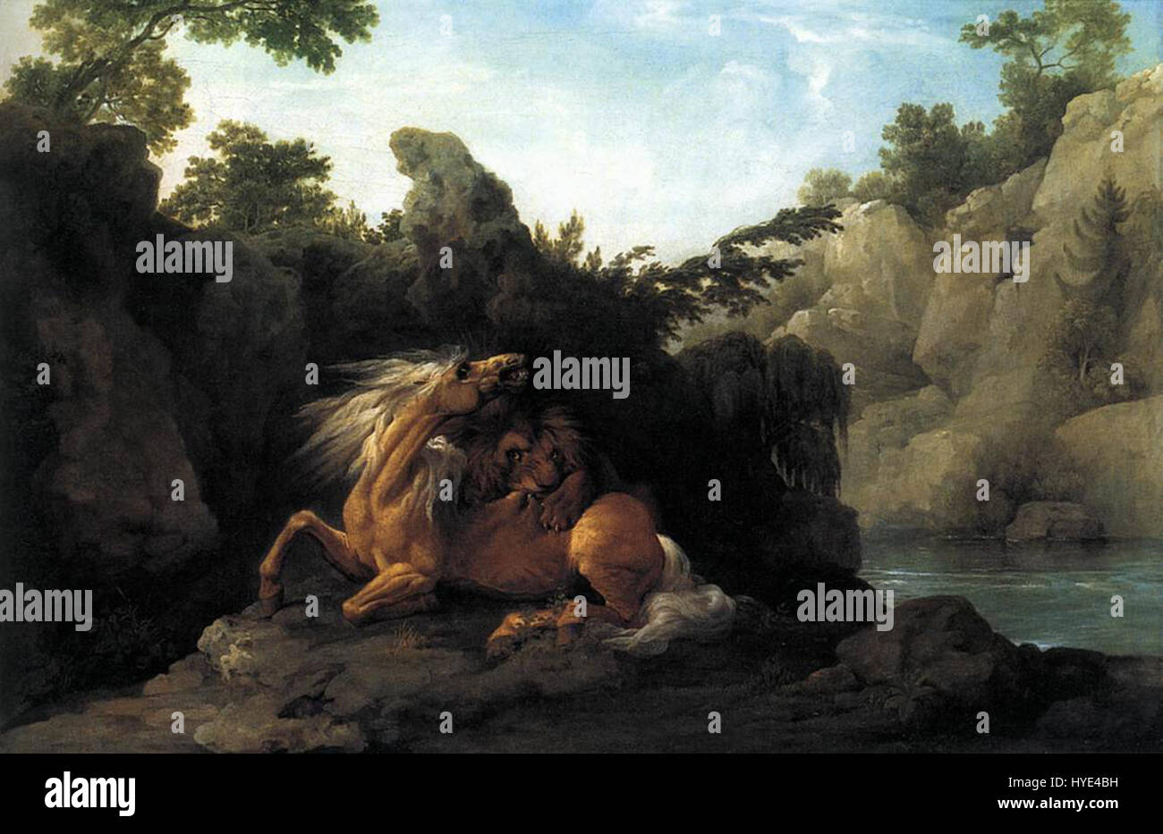 *Lion Devouring a Horse* by George Stubbs depicts a dramatic and ...