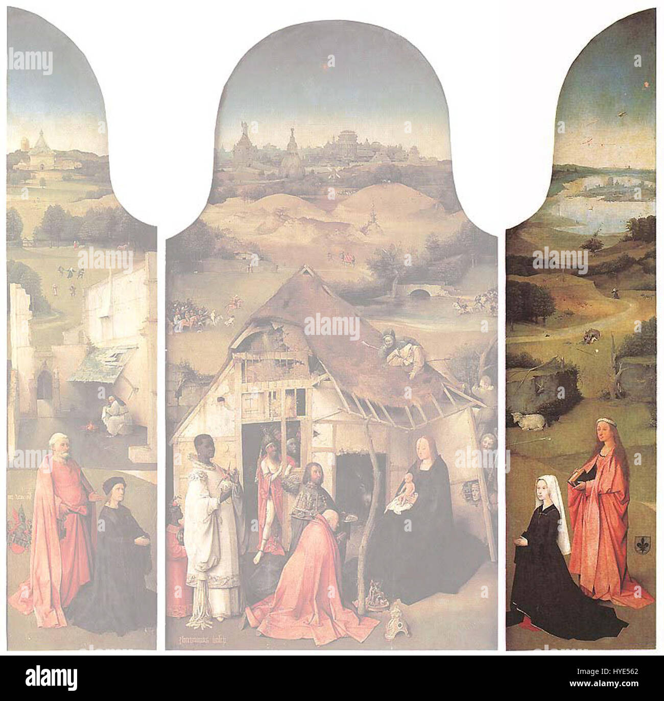 The right panel of Hieronymus Bosch’s 'Adoration of the Magi' Triptych features a detailed scene ...