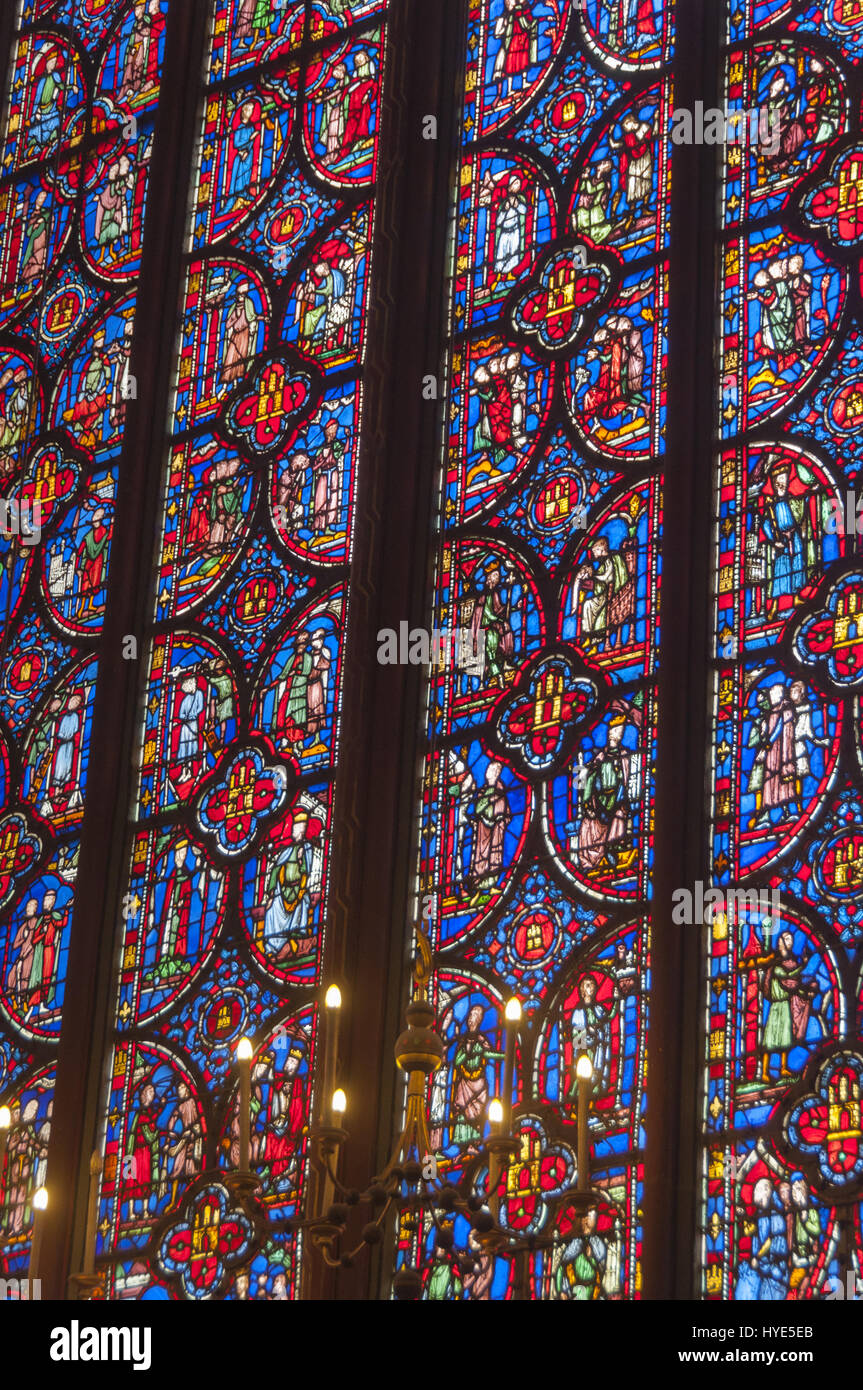 France, Paris, Sainte Chapelle, upper chapel, stained glass windows ...