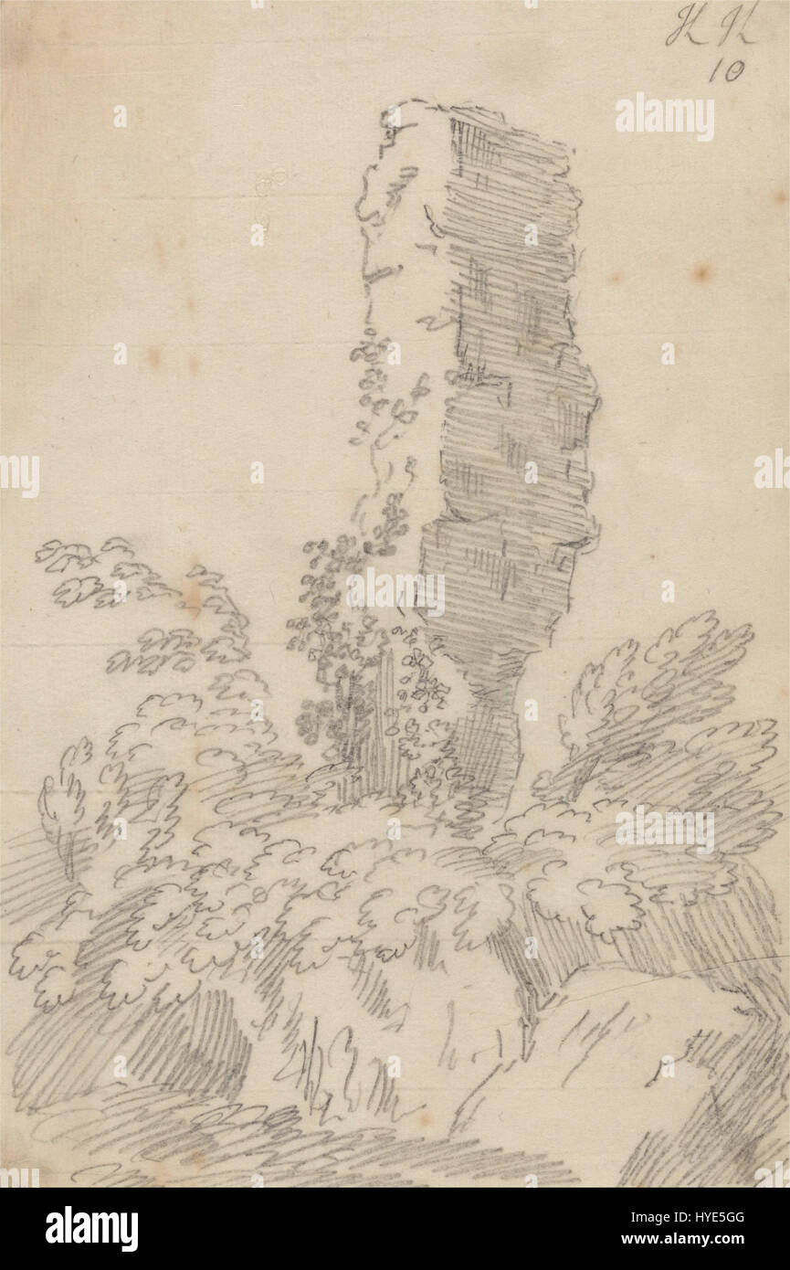 ‘Perpendicular Rock and Trees’ by John Robert Cozens is a landscape ...