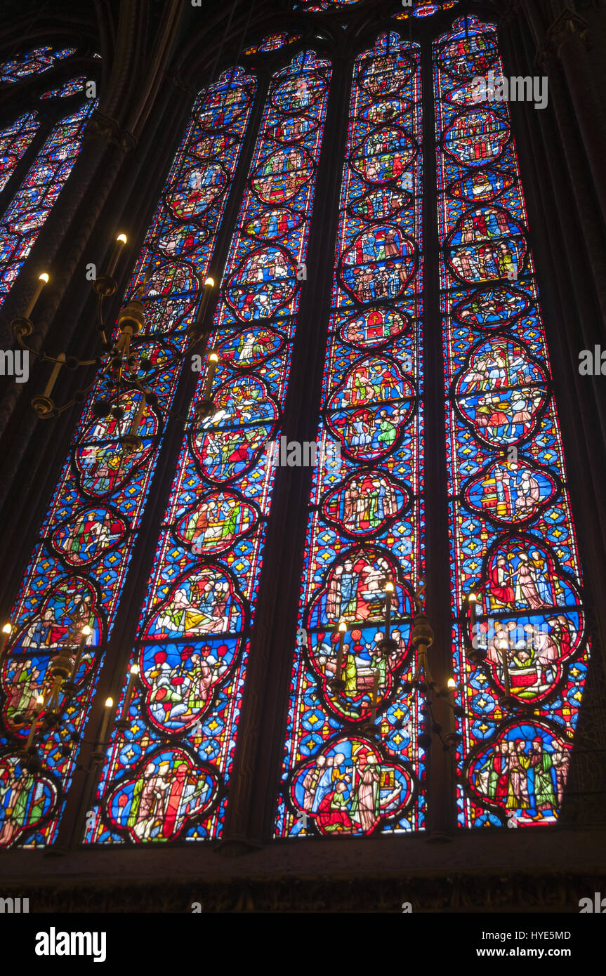 France, Paris, Sainte Chapelle, upper chapel, stained glass windows ...