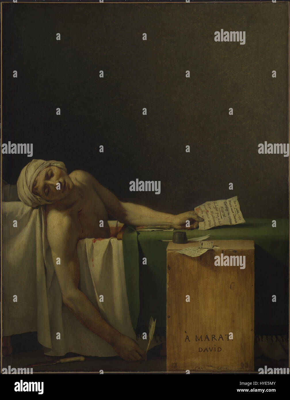 *Marat Assassinated* by Jacques-Louis David depicts the dramatic moment ...