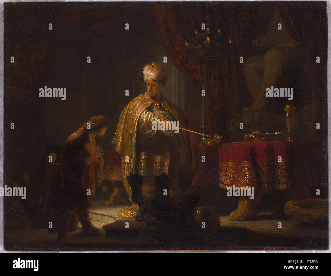 Rembrandt’s 'Daniel and Cyrus Before the Idol Bel' depicts a dramatic ...