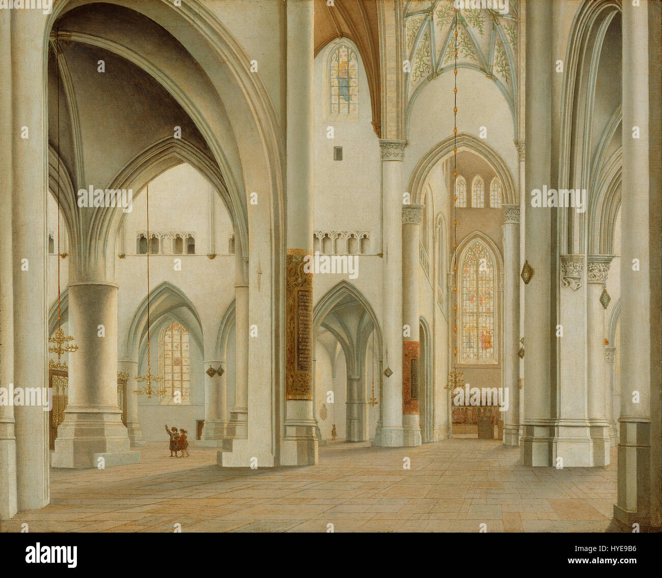 A detailed painting by Pieter Jansz. Saenredam depicting the interior ...