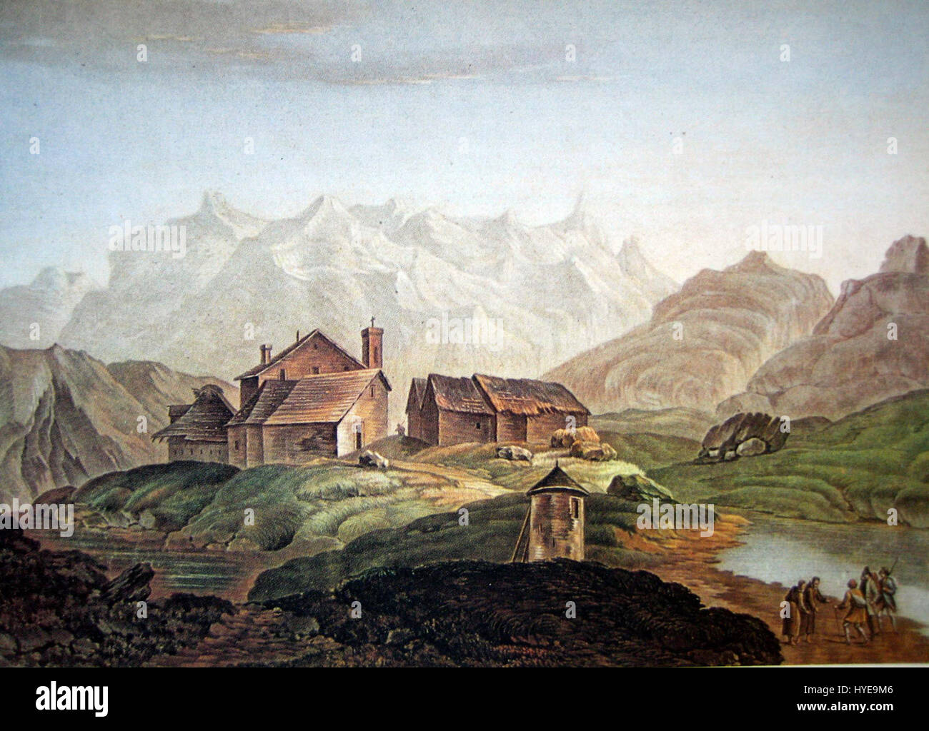 'Gotthardhospiz 1785' is a historical painting depicting the Gotthard ...
