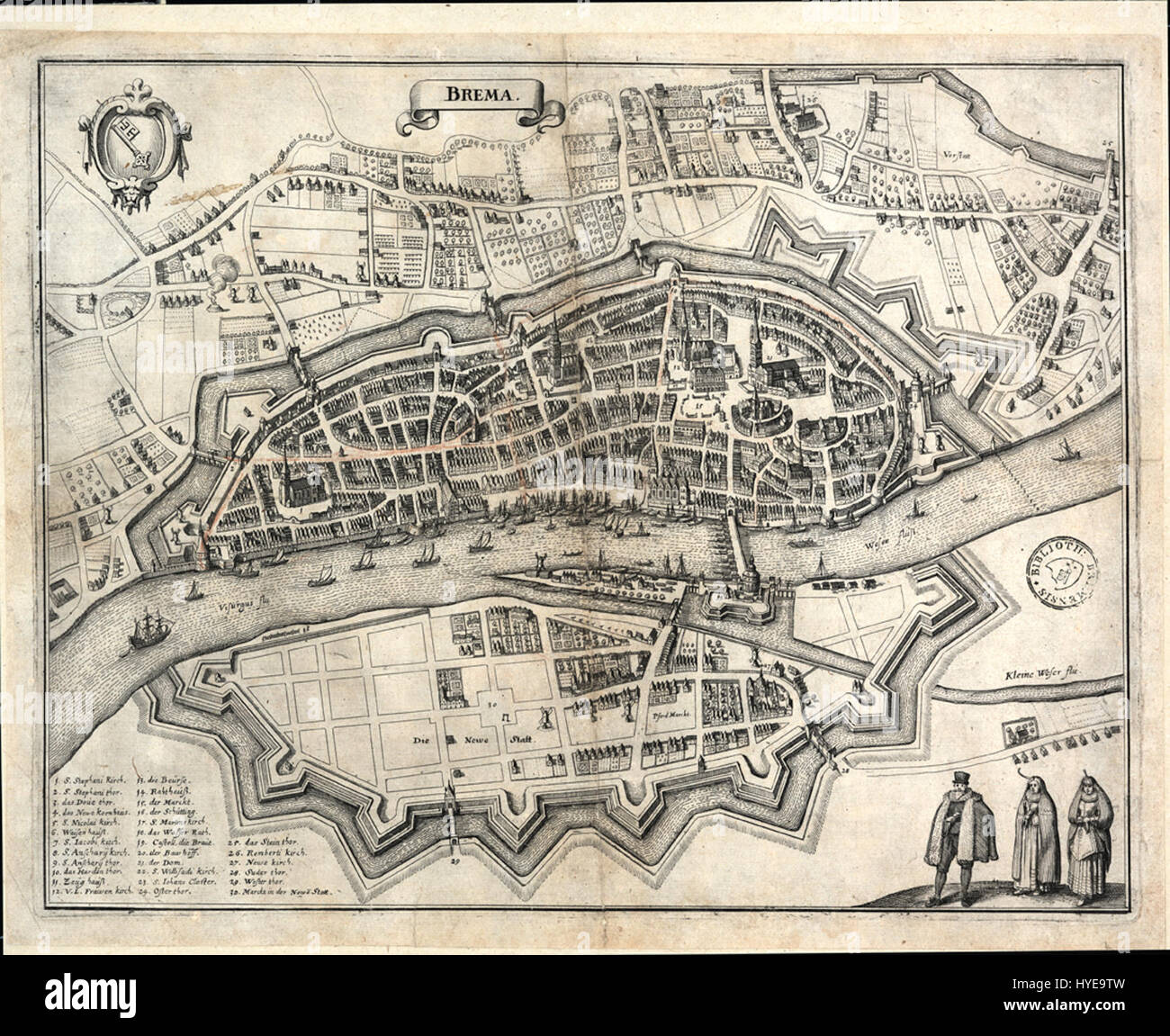 A historical depiction of Bremen in the 17th century, illustrating its ...