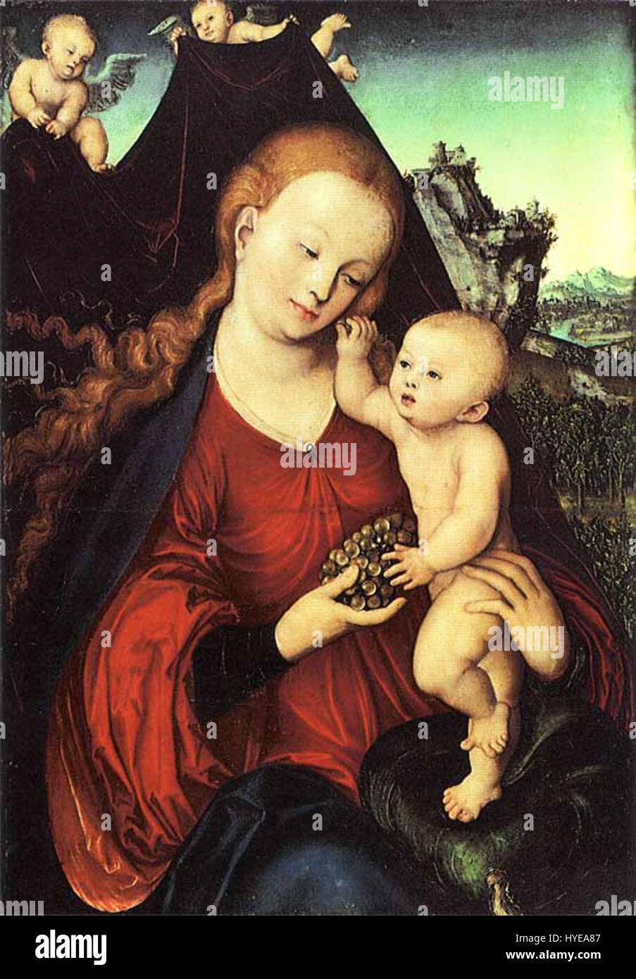 The Traubenmadonna, painted in 1525, depicts the Virgin Mary holding ...