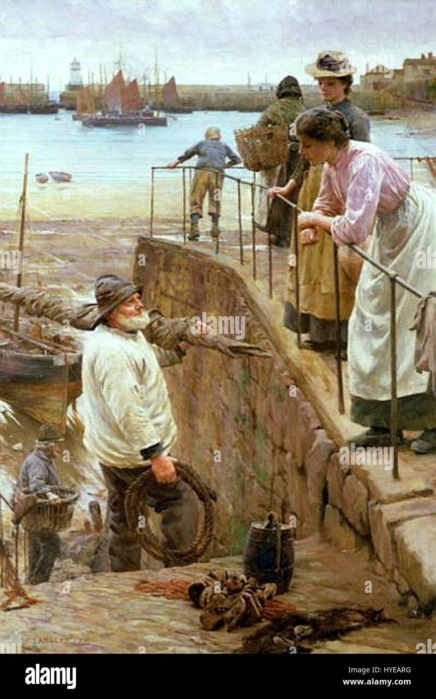'Between The Tides' (1901) by Walter Langley is a maritime-themed ...