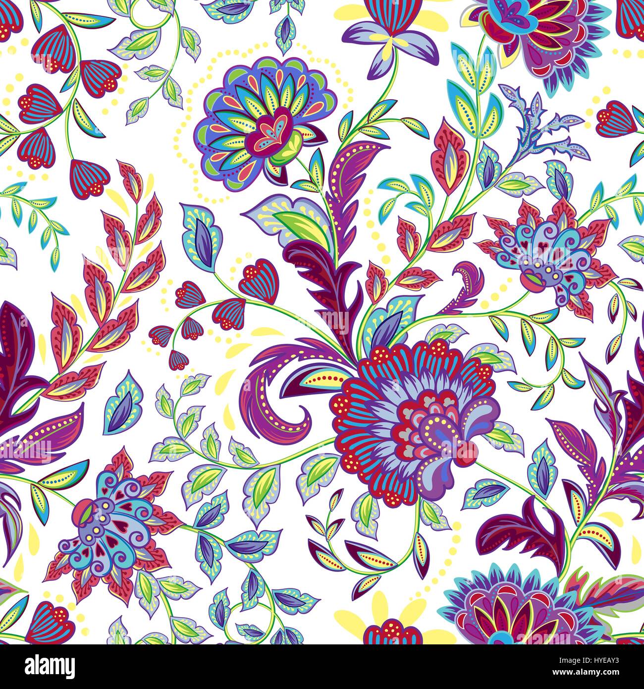 Hand drawn flower seamless pattern. Colorful seamless pattern with ...