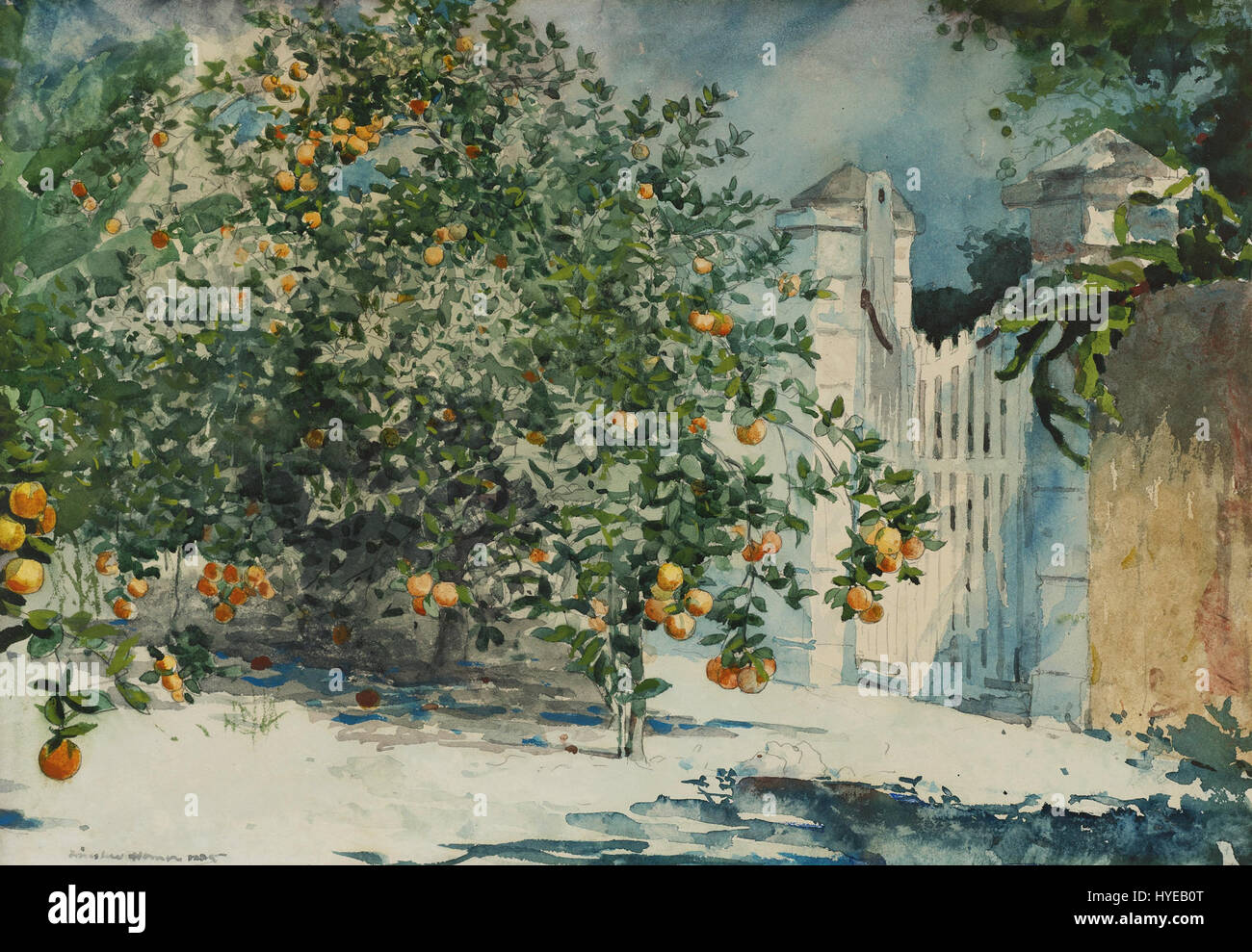 A painting by Winslow Homer featuring a scene with orange trees and a ...