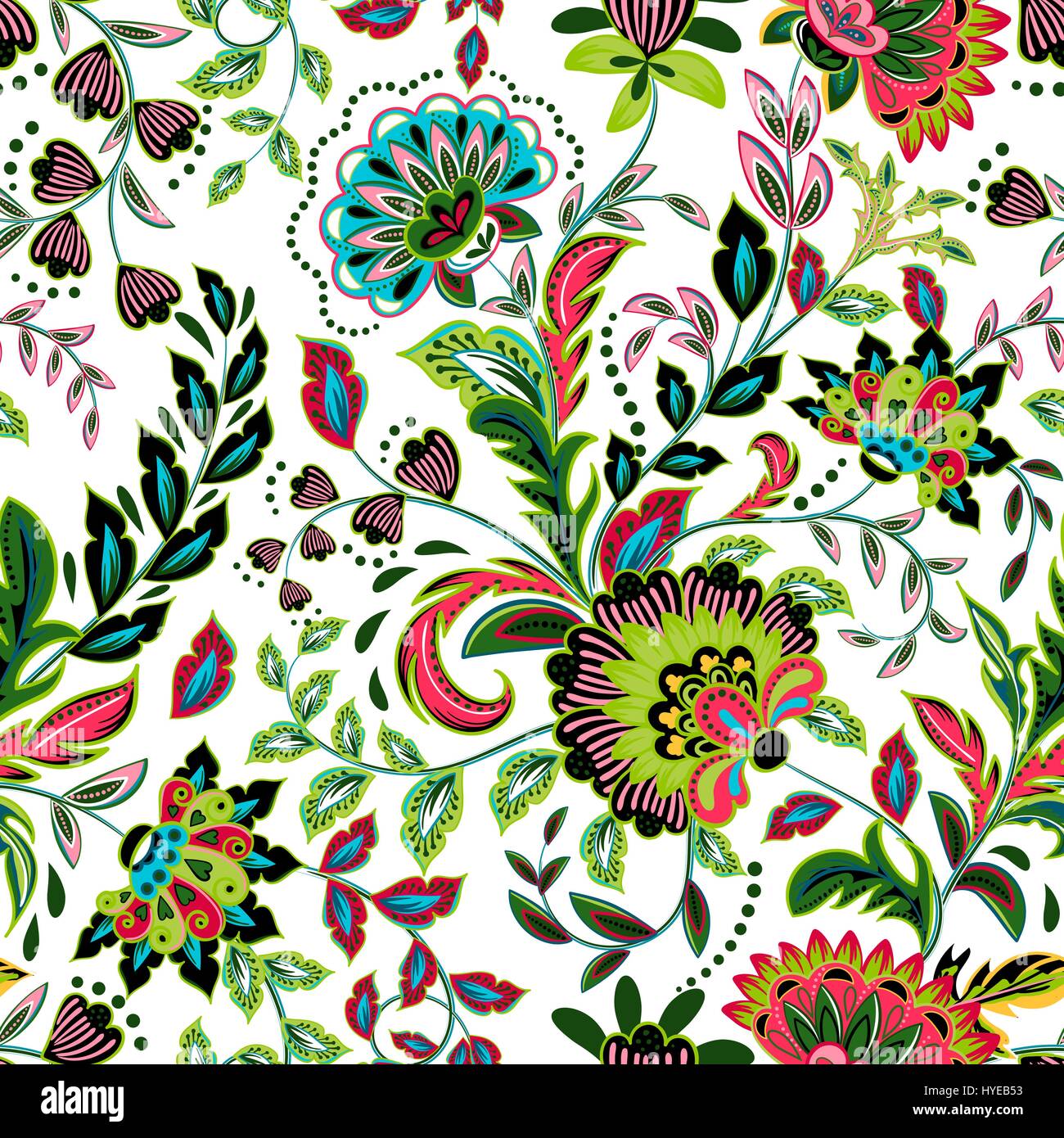Hand drawn flower seamless pattern. Colorful seamless pattern with ...