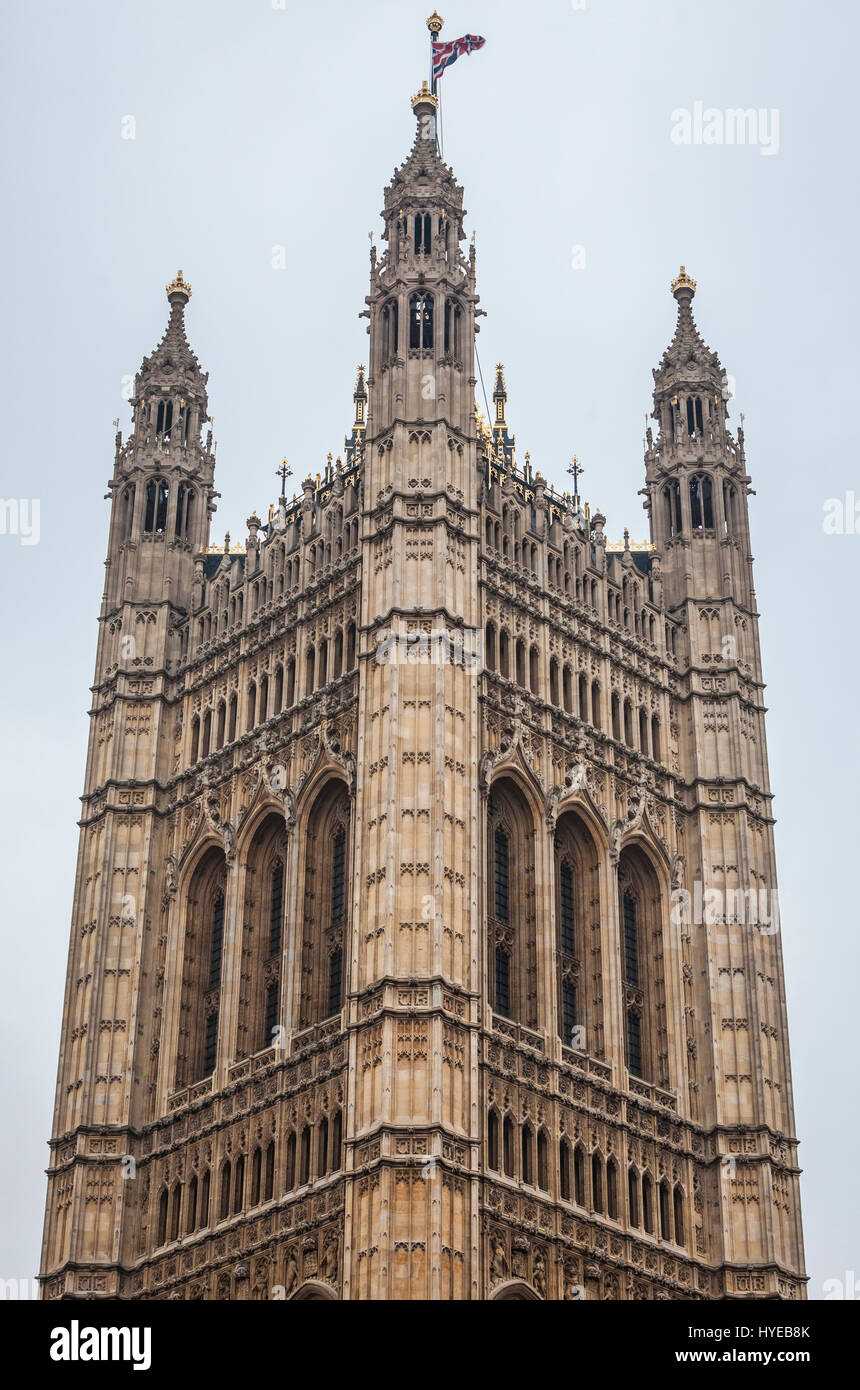 A portion of Victoria Tower on Westminster Palace, London, England ...